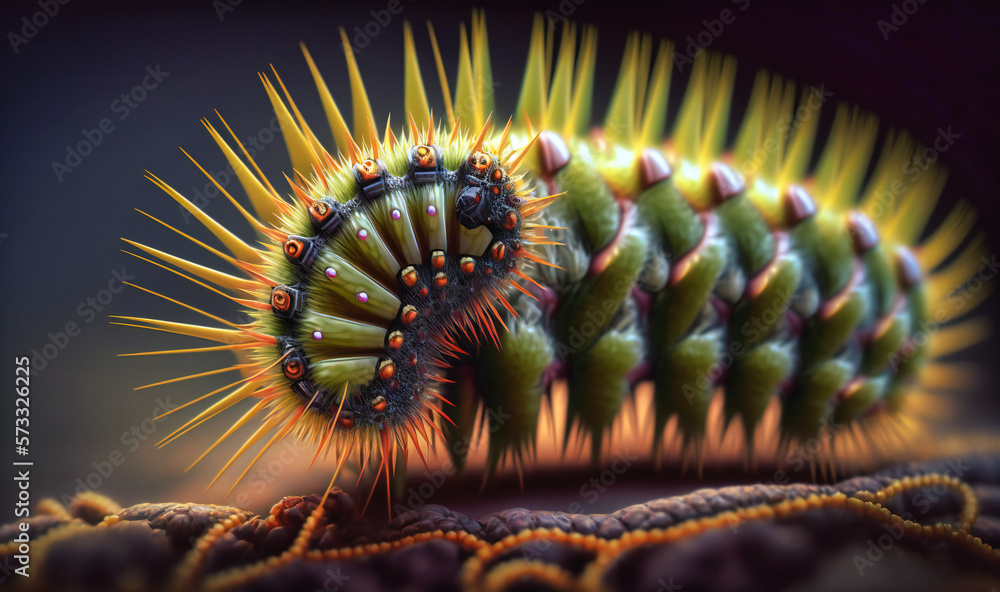 The prickly spines of a caterpillar, warning predators of its toxicity ...