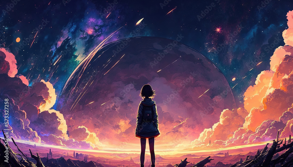 an impressive epic inspired landscape scene with a girl standing in ...