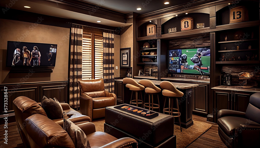 a luxurious and spacious room designed for sports enthusiasts, with a ...