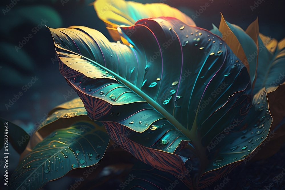 Neon background of tropical leaves, neon tropical background ...