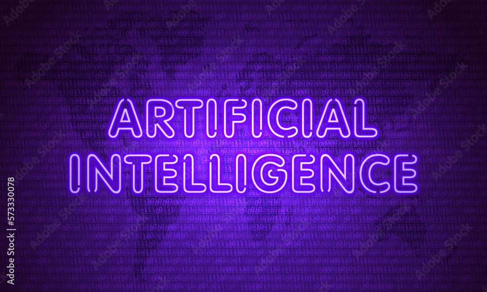Artificial Intelligence. Neon Symbol on Purple Map Background with ...