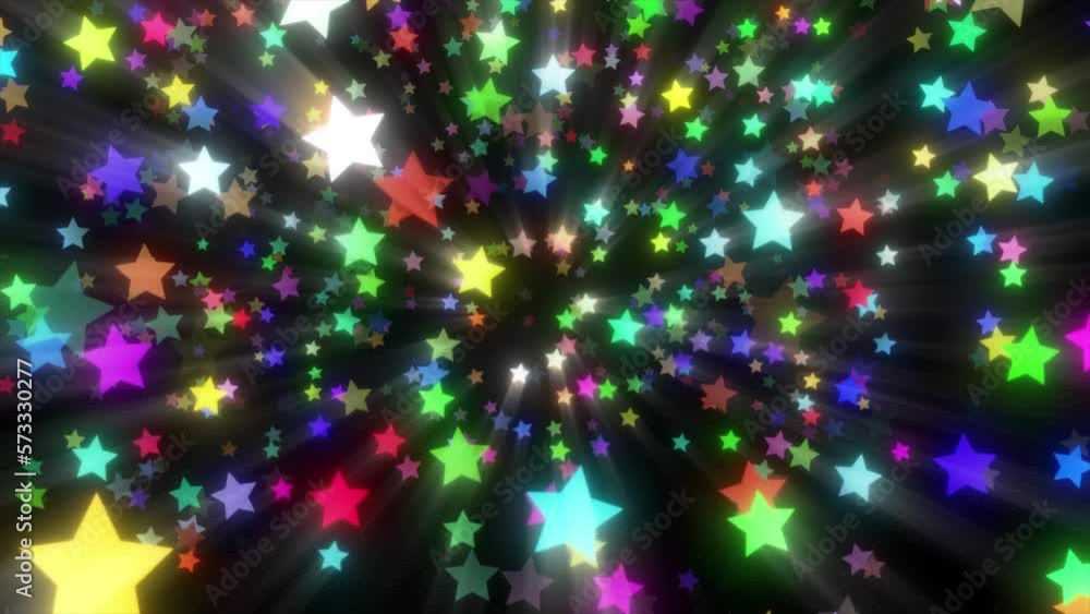 Flying Through Cartoon Stars On Black Background. Multi Color Cartoon ...