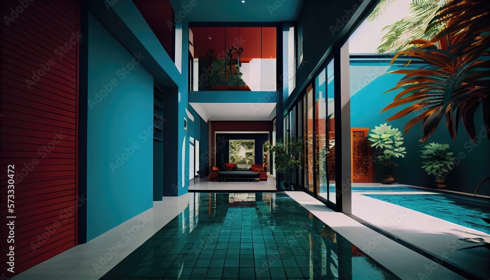 Interior of Luxury Pool Villa: Modern Minimalist Style with Vibrant ...