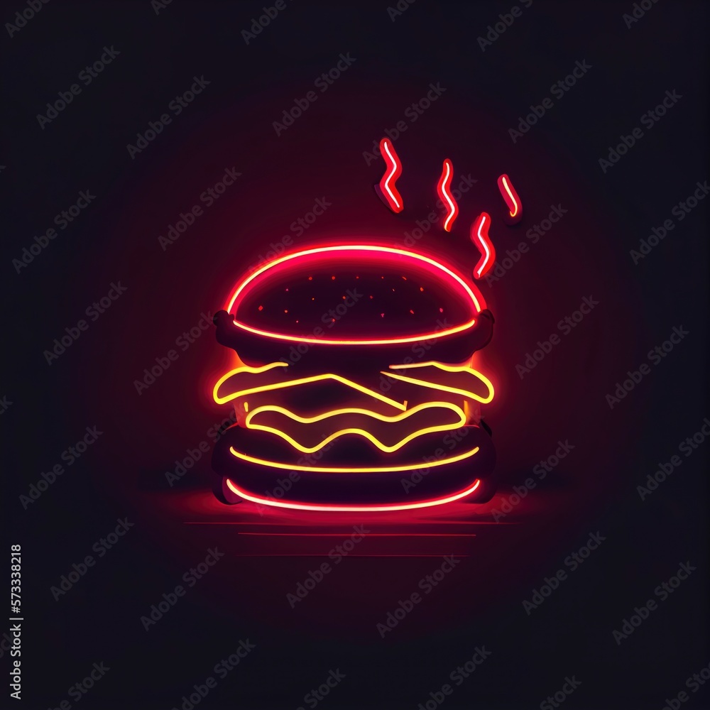 neon burger logo on black background, glowing sign restaurant icon ...