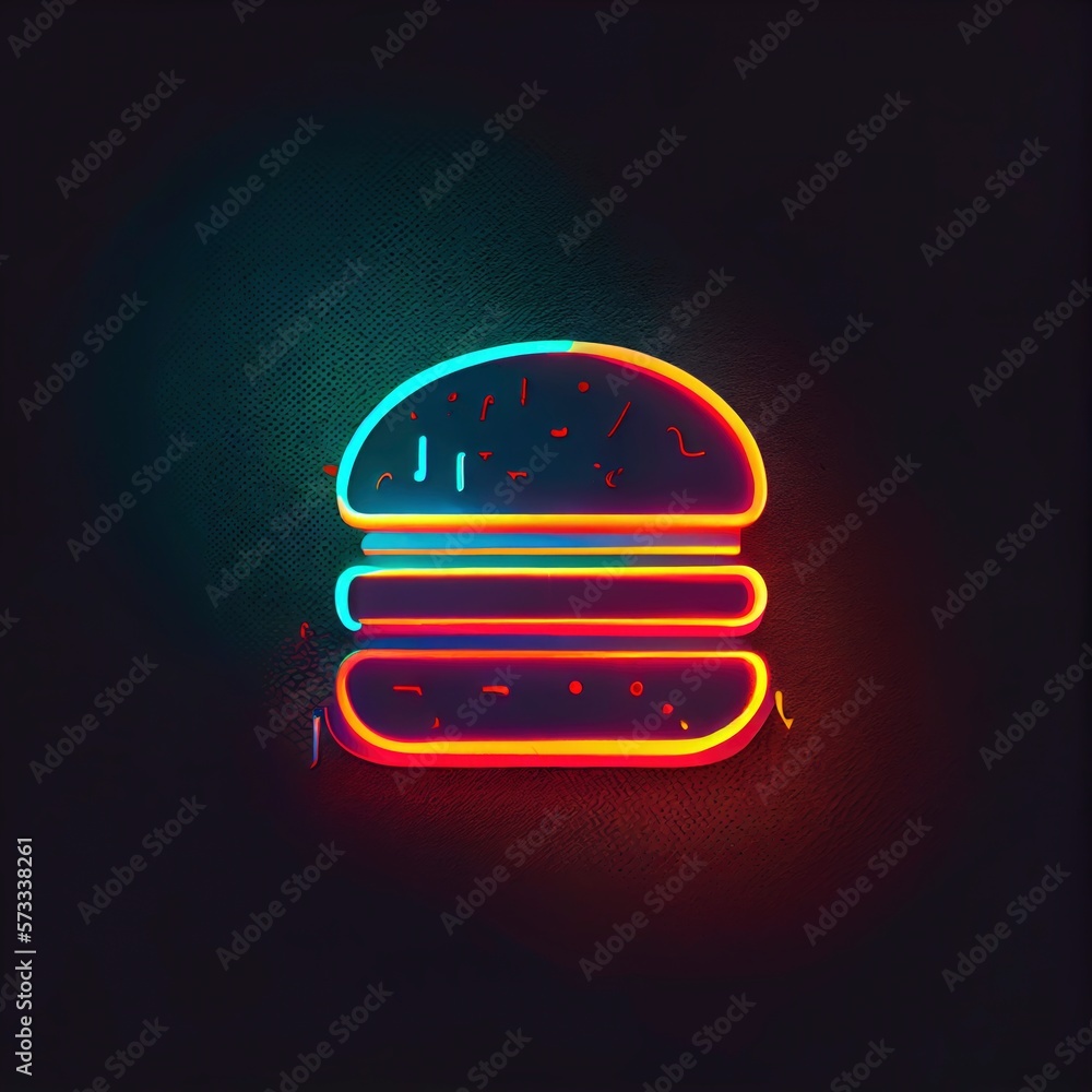 neon burger logo on black background, glowing sign restaurant icon ...