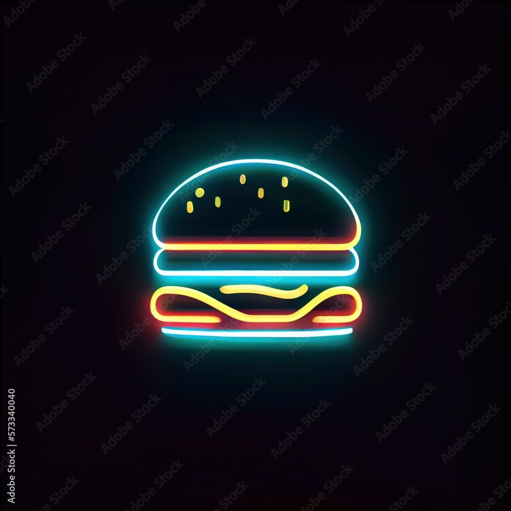 neon burger logo on black background, glowing sign restaurant icon ...