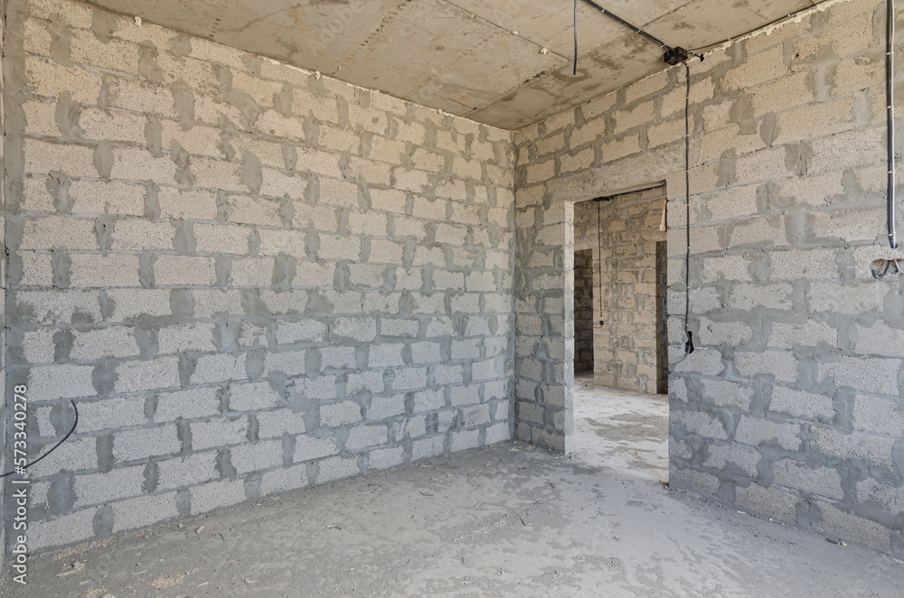 Construction of an individual residential building, interior partitions ...