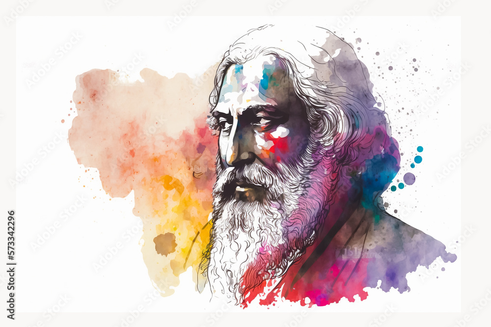 Rabindranath Tagore watercolor illustration. Generative AI Stock ...