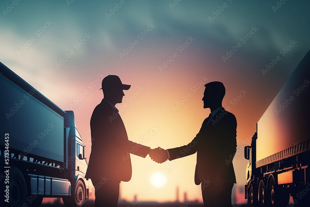 Business men handshake in supply chain transportation environment Stock ...