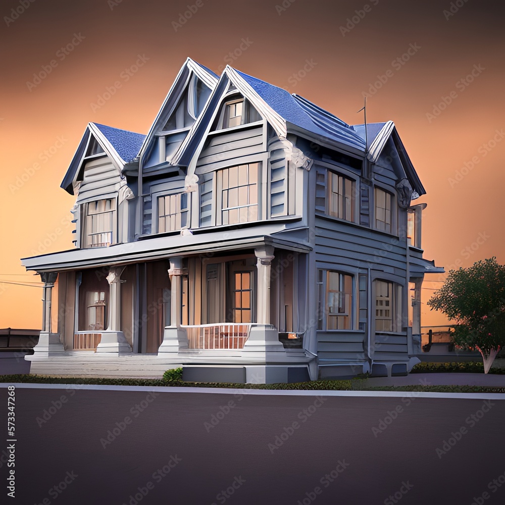 3D model of the family house, detached house, comfortable living ai ...