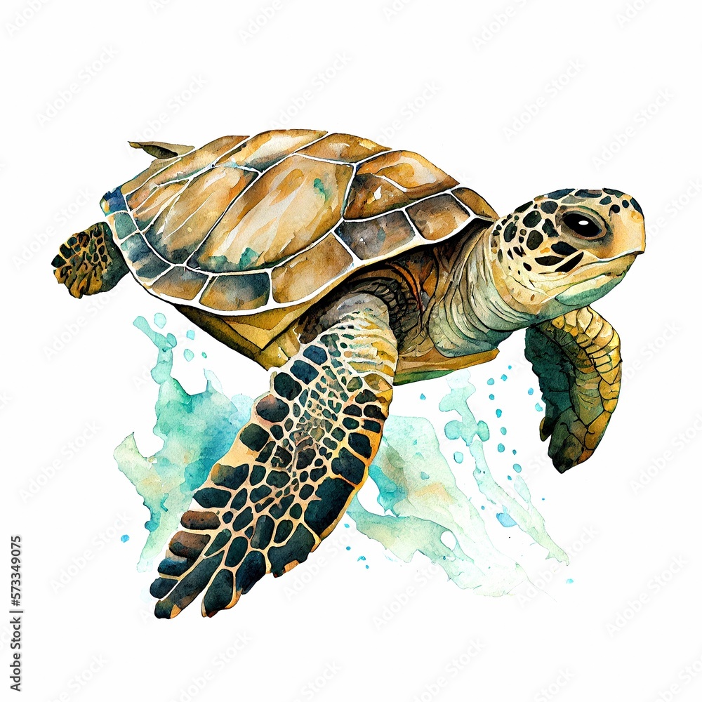 Sea cute turtle watercolor color illustration Marine animals Stock ...