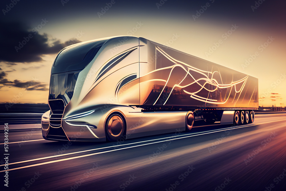 Electric semi truck. EV Truck with Semi-trailer on highway. EV Semi ...