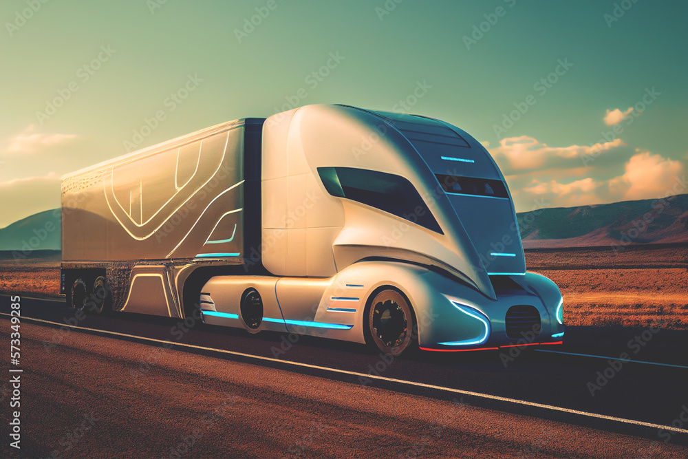 Electric semi truck. EV Truck with Semi-trailer on highway. EV Semi ...