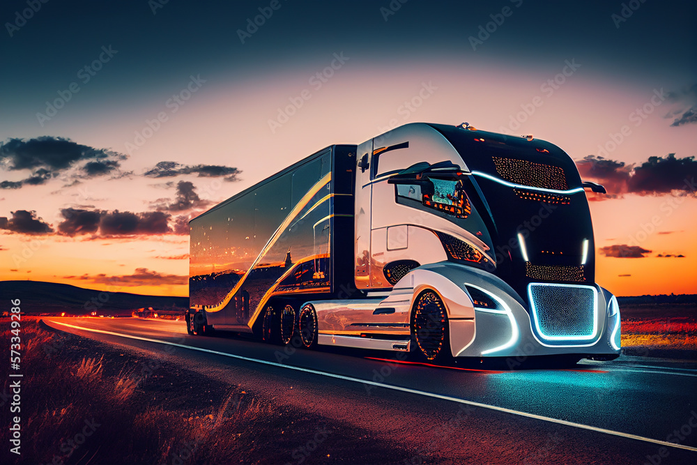 Electric semi truck. EV Truck with Semi-trailer on highway. EV Semi ...