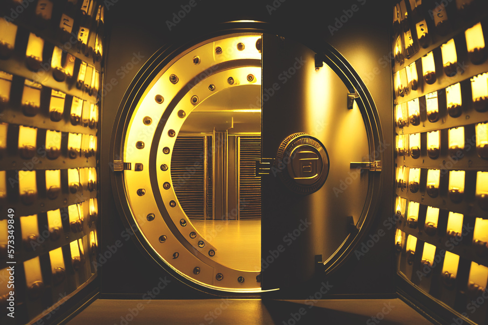 Bank Vault With Open Door Store Gold Bar Inside In Gold Vault Money Dollar And Euro Vault