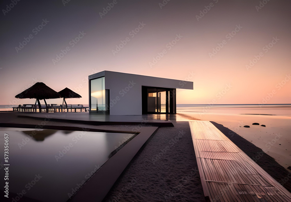 Small luxury modern beach house. Beach house. generative ai. Modern ...
