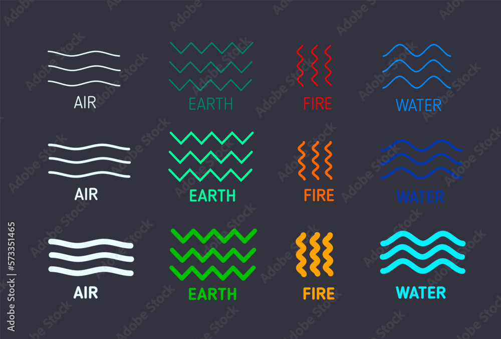 Air, earth, fire and water icons. Four natural elements. Vector logo ...