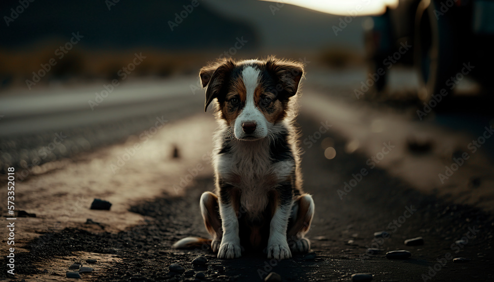 Sad and homeless dog. A sad and homeless dog abandoned on the streets ...