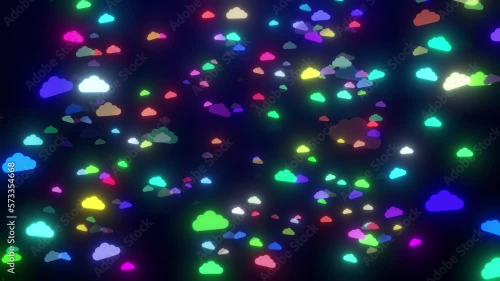 Flying Through Cartoon Cloud. Colorful Cloud Animation On Black ...