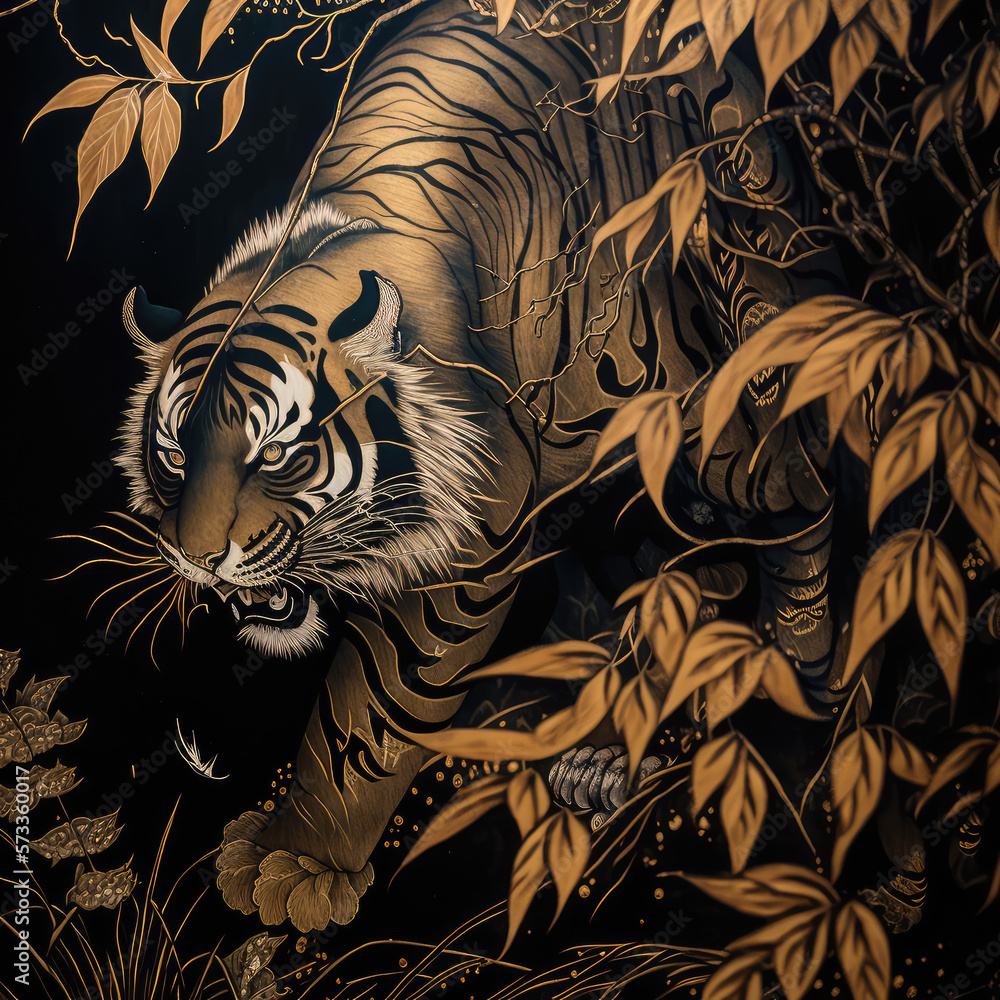 Japanese painting depicting Japanese yokai, gold leaf backgrounds ...