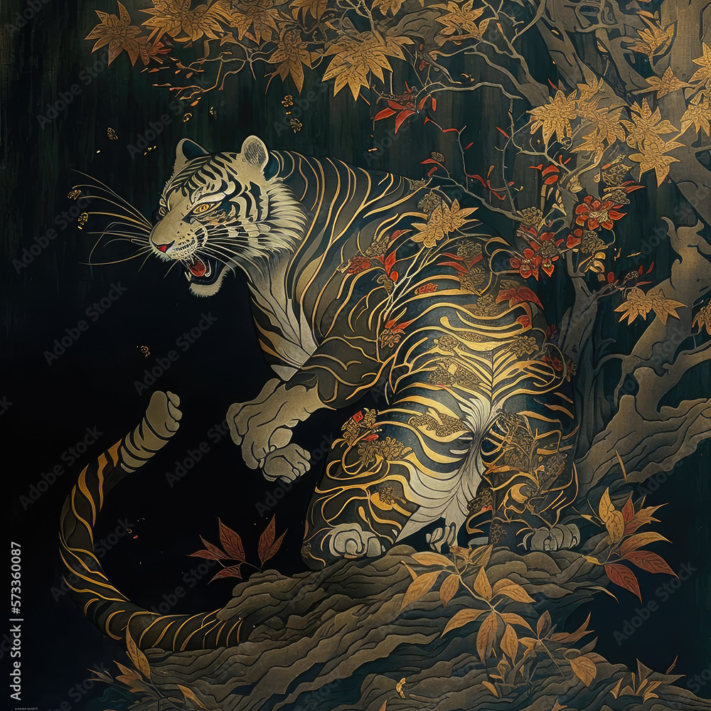 Japanese painting depicting Japanese yokai, gold leaf backgrounds ...