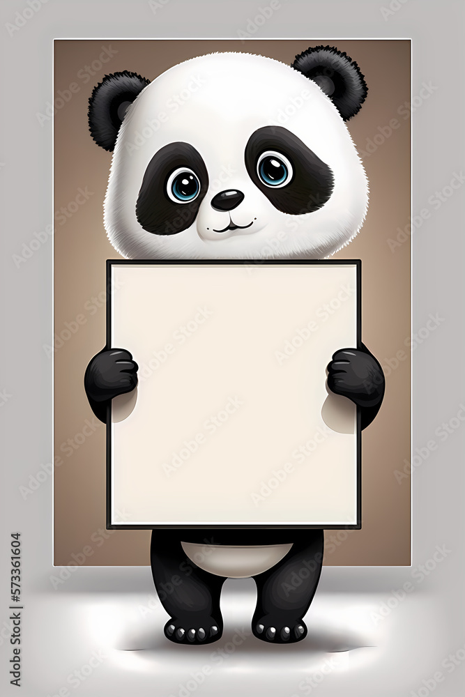 Cute Panda with blank sign, panda holding a white banner, baby panda ...