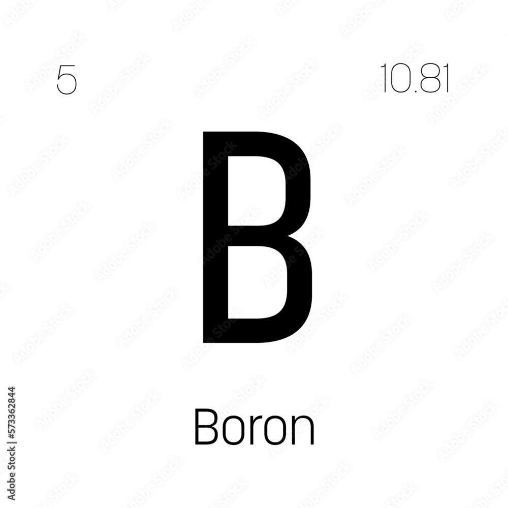 Boron, B, periodic table element with name, symbol, atomic number and ...
