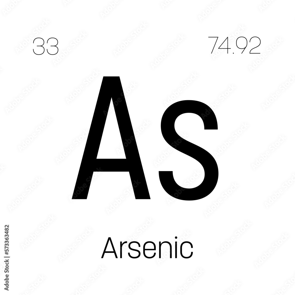 Arsenic, As, periodic table element with name, symbol, atomic number ...
