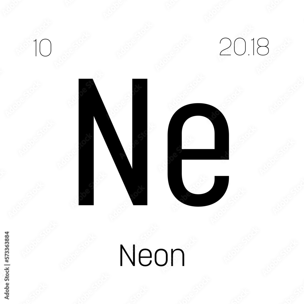 Neon, Ne, periodic table element with name, symbol, atomic number and ...