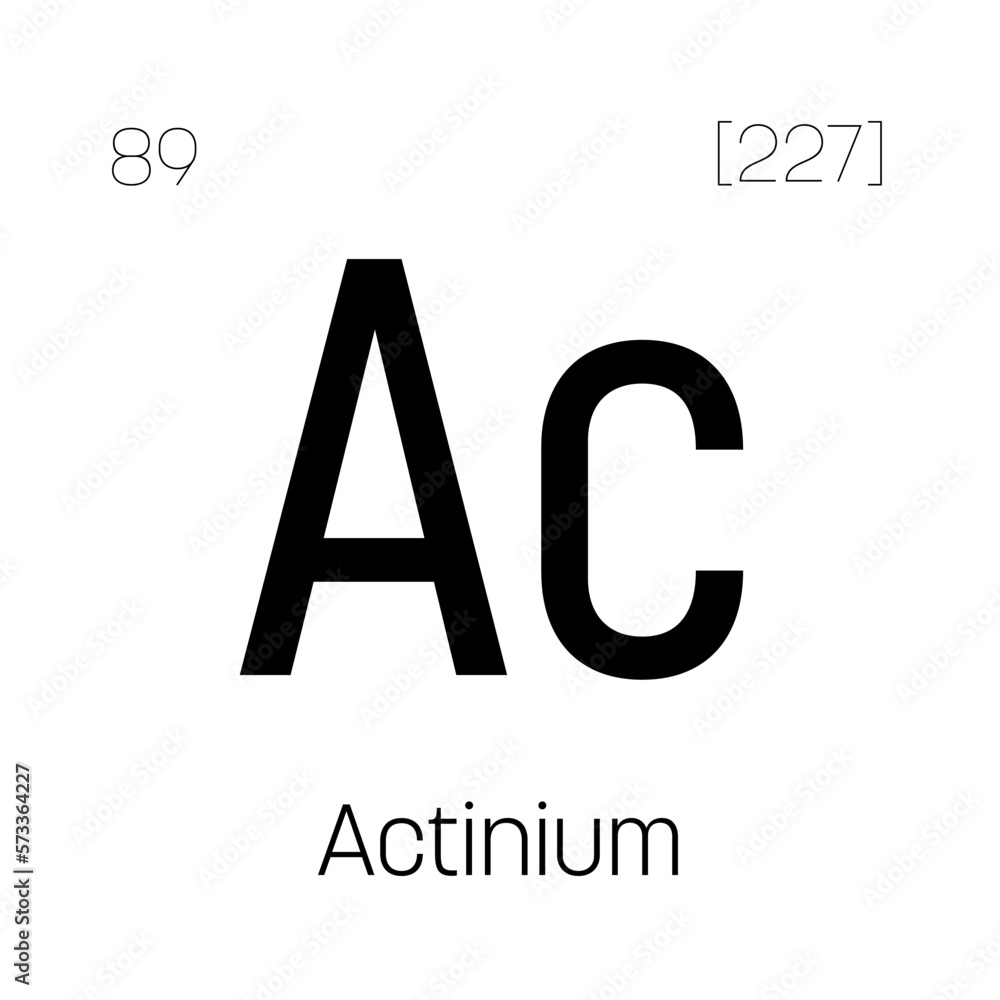Actinium, Ac, periodic table element with name, symbol, atomic number ...