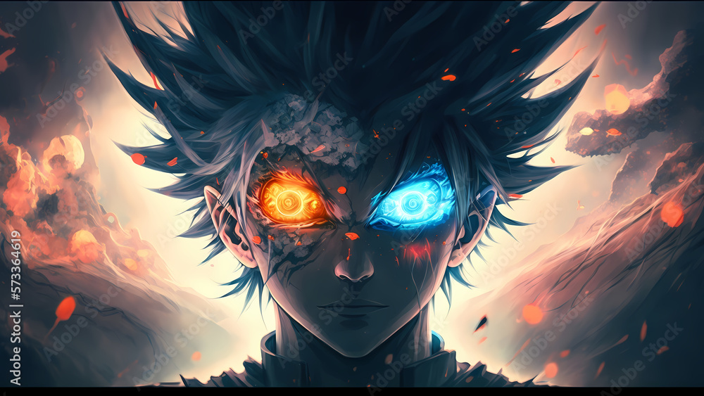 Evil anime wallpaper, villain has fire and ice eyes, represents power ...