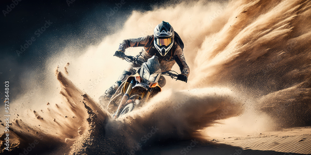 Extreme motocross on sand dunes dynamic concept art, motorcycle sport ...