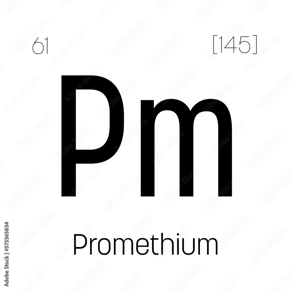 Promethium, Pm, periodic table element with name, symbol, atomic number ...