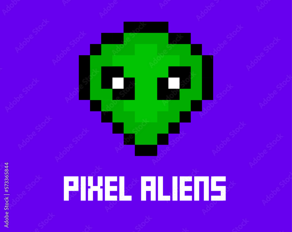 Pixel alien 8 bit art. Cosmic graphic cartoon pixel alien icon ufo ...