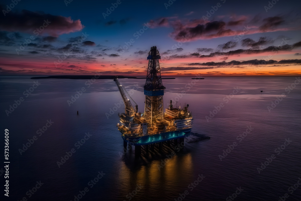 Aerial view offshore drilling rig jack up at the offshore location ...