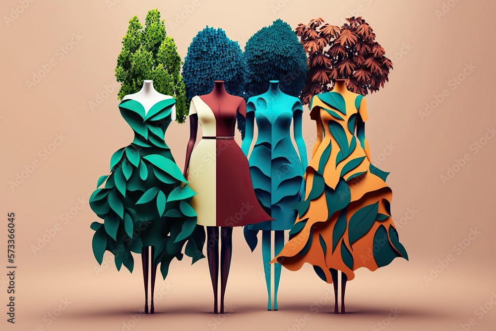 Group studio portrait of body-positive trees in the clothes, concept of ...
