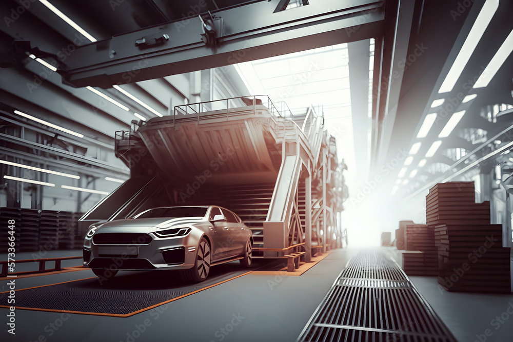 Automation aumobile factory concept. Robot assembly line in car ...