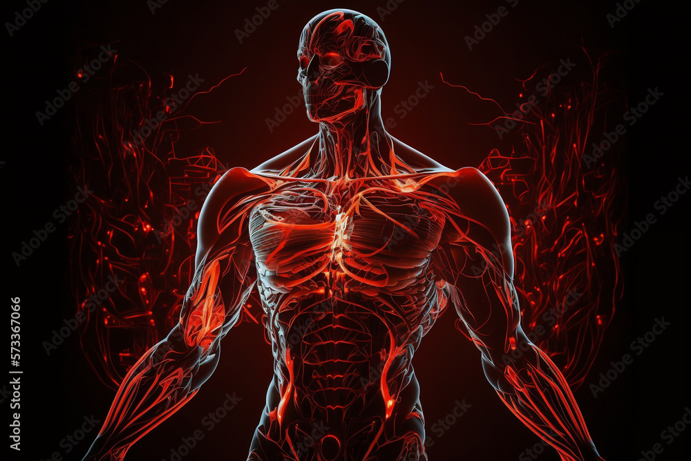 human body anatomy, red veins showing, very muscular Stock Illustration ...