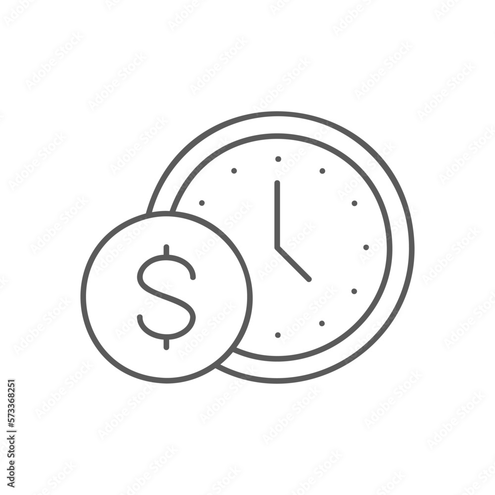 Clock with coin, time is money, loan payment, fast money lineal icon ...