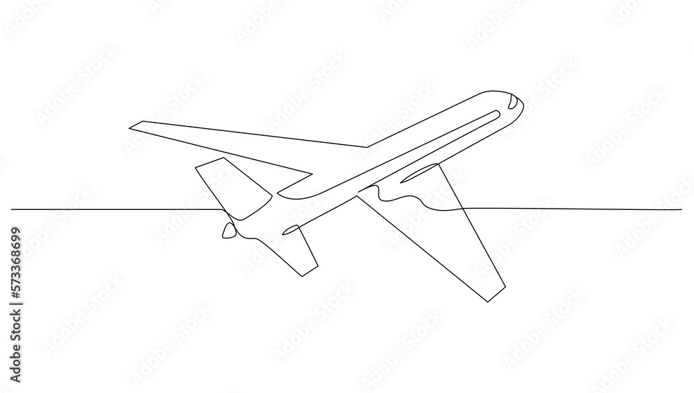 Continuous line art or One Line Airliner drawing for vector ...