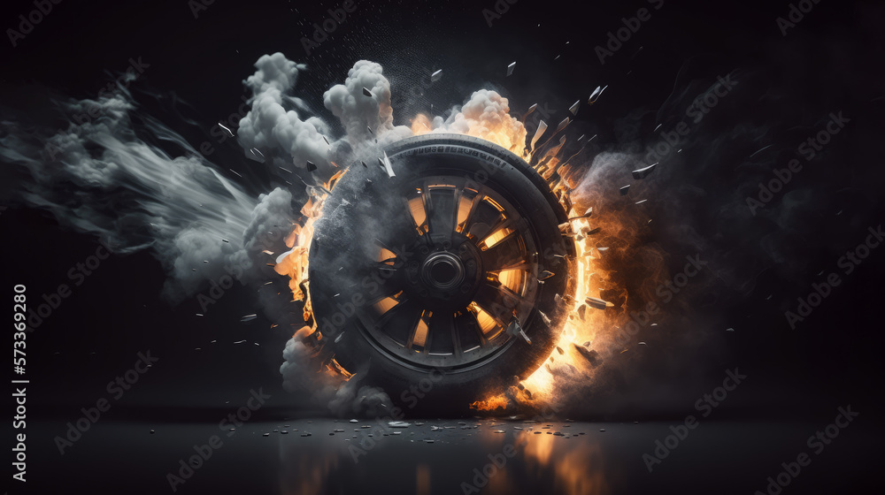Burnout tire flames and smoke, drifting wheels concept art, highs speed ...