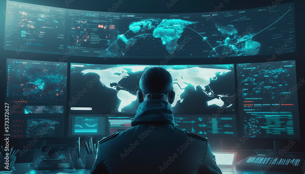 Cybersecurity, computer hacker with hoodie and obscured face, computer ...