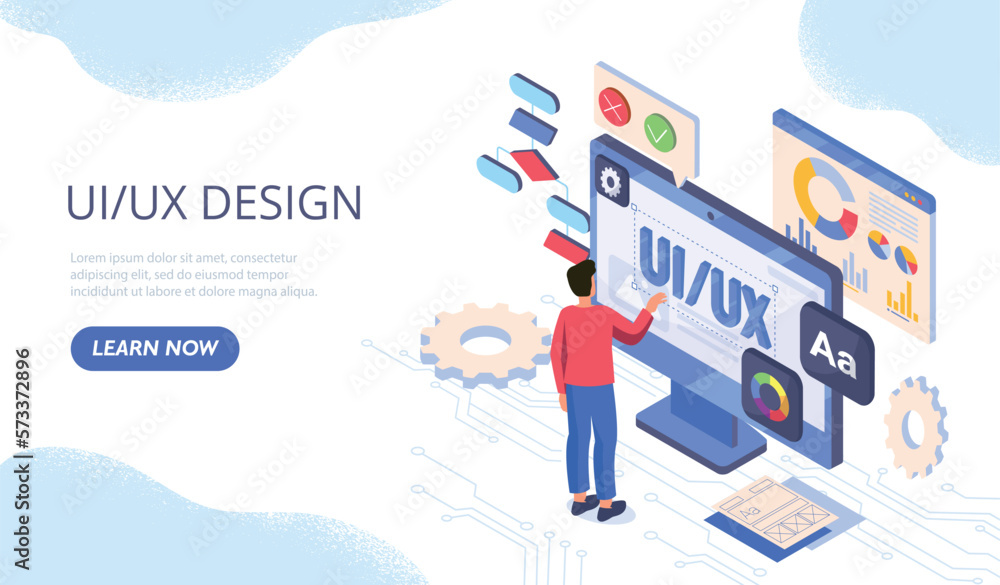 UI and UX design. Man developing interface for programs, software and ...