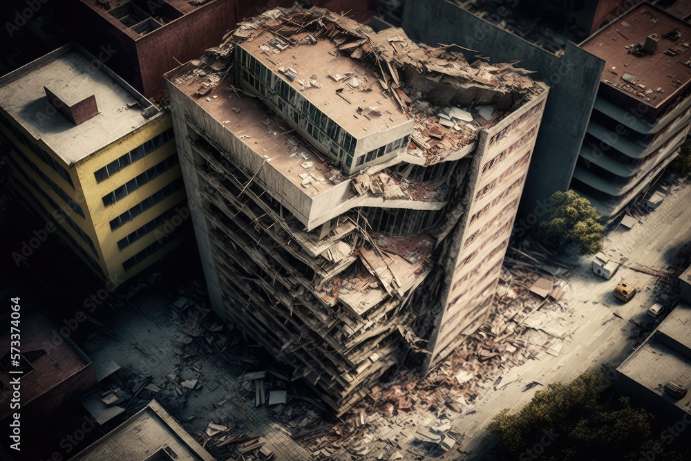 Aerial 3d render of hospital building destroyed in the earthquake ...