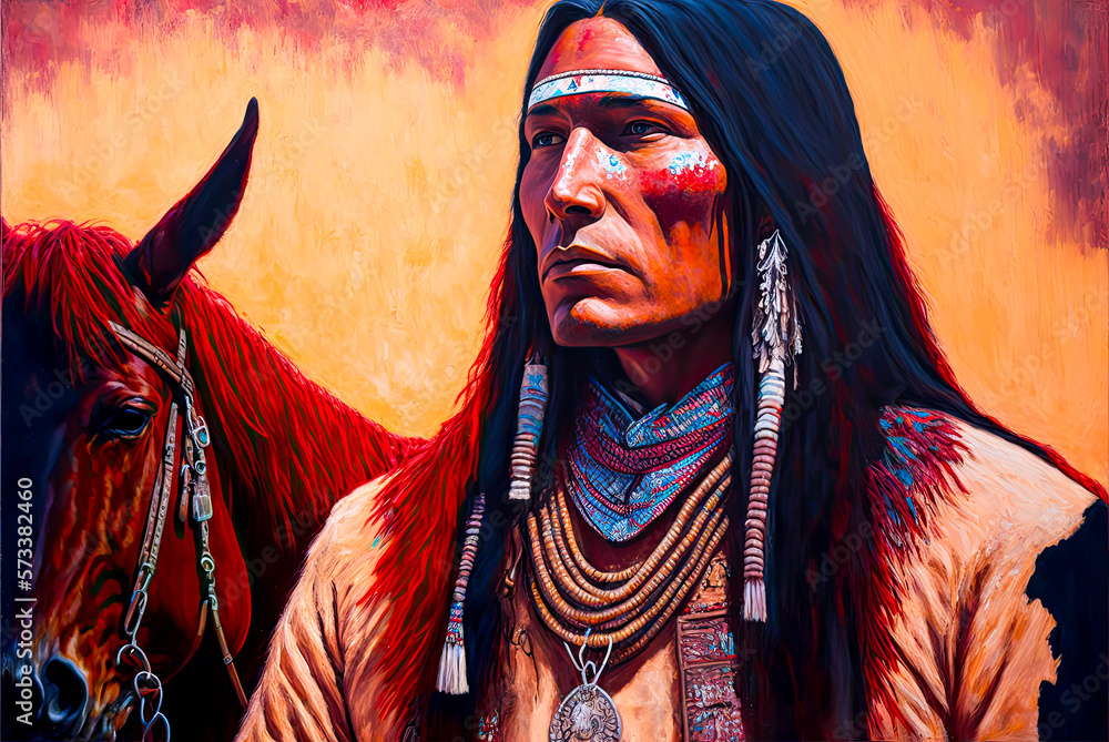 Navajo portrait, Old West. Generative AI Stock Illustration | Adobe Stock