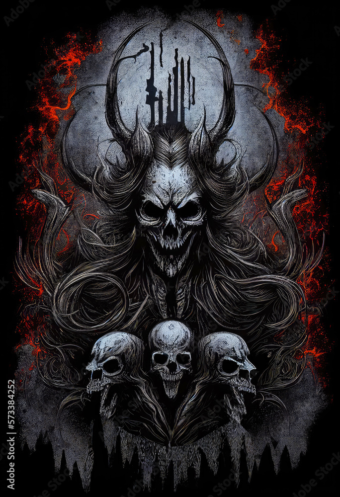 Heavy Metal Poster Illustration with Evil Entity. Skulls, demons and ...