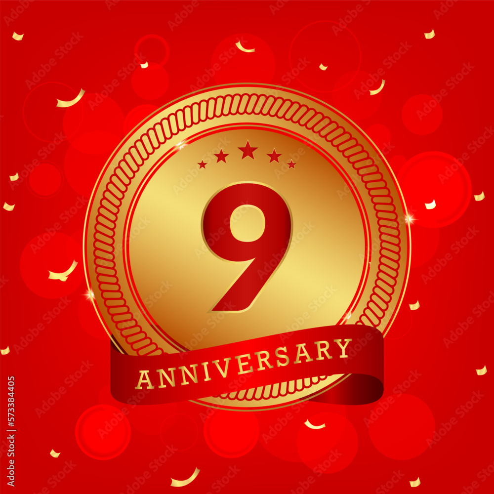 9 years anniversary. Anniversary template design concept with gold and ...