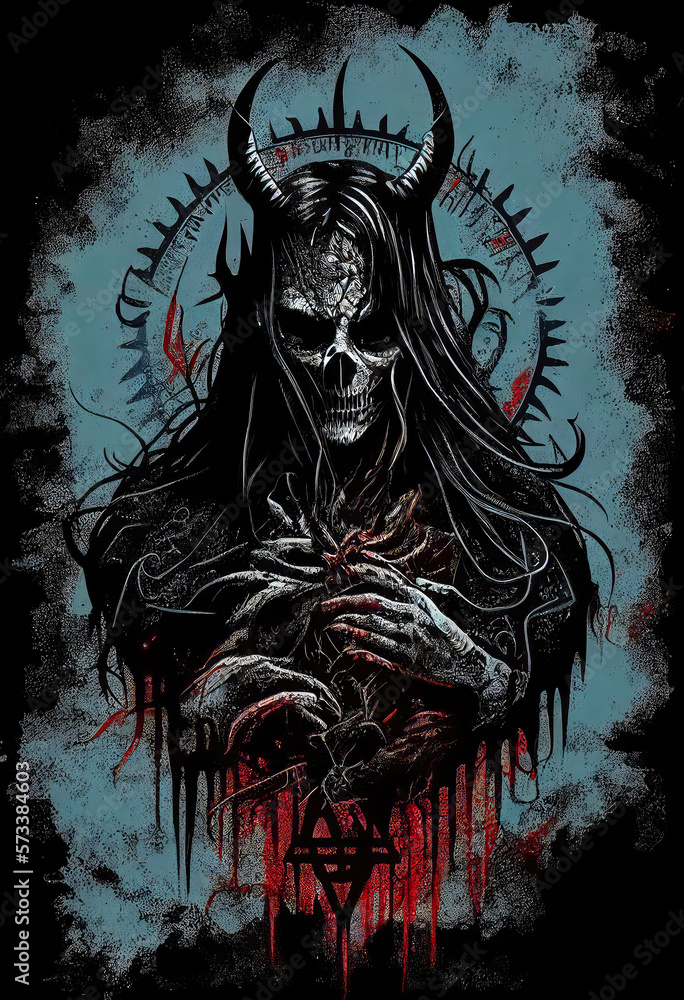 Heavy Metal Poster Illustration with Evil Entity. Skulls, demons and ...