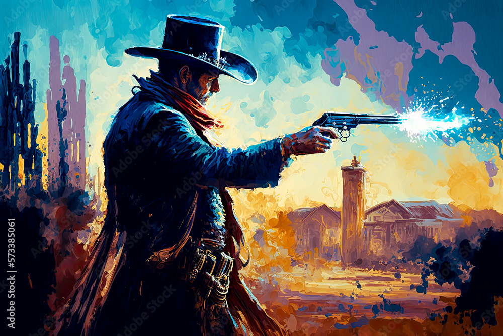 Cowboy or outlaw shooting pistol. Old West. Generative AI Stock ...