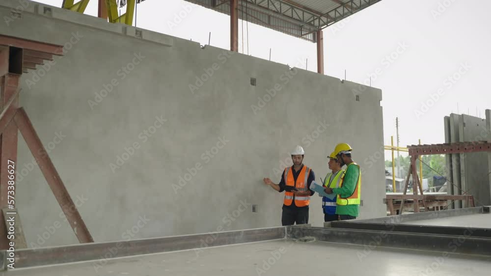 Stockvideo Engineers are inspecting work inside a precast concrete ...